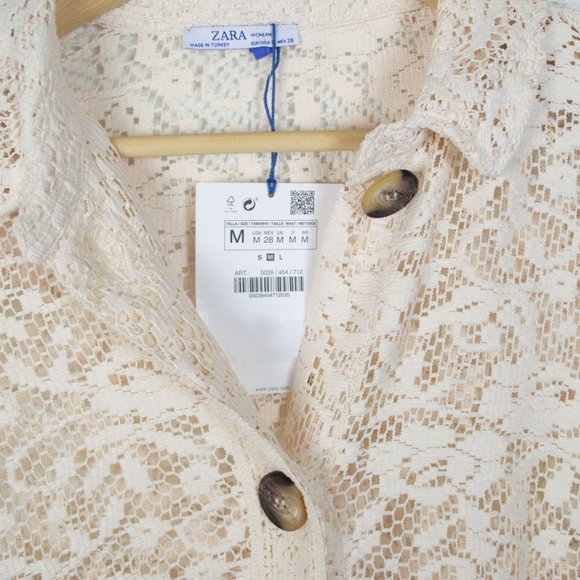 Zara | Tops | Zara Ecru Lace Collard Blouse Top M | Poshmark